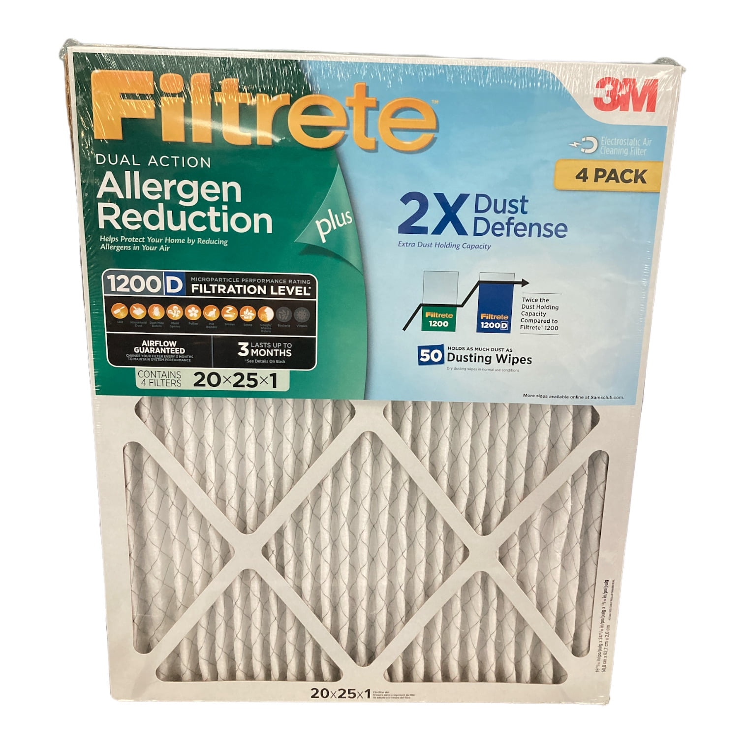Filtrete Dual-Action Micro Allergen Plus 2X Dust Defense Filter 20x25x1 (4-pk.) - Walmart.com