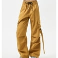Annhoo Cargo Trouser for Women Wide Leg Solid Color Drawstring Long ...
