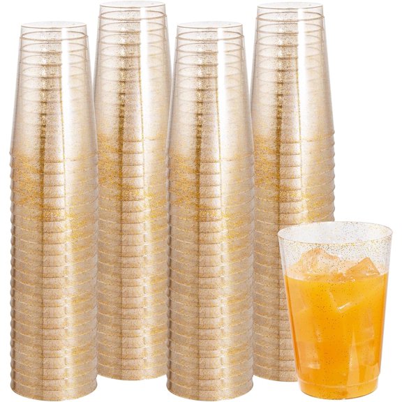 Gold Plastic Cups, Heavy Duty 10 OZ Disposable cups, Plastic Cocktail ...