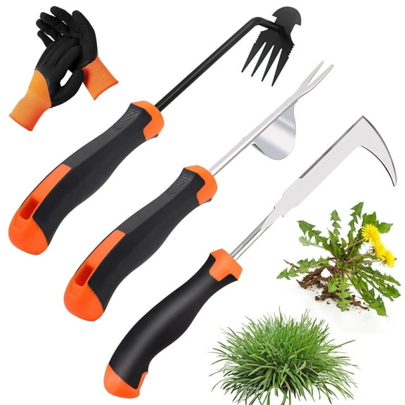 Fiskars 4-Claw Stand Up Weed Puller Tool, Gardening Hand Weeding Tool ...