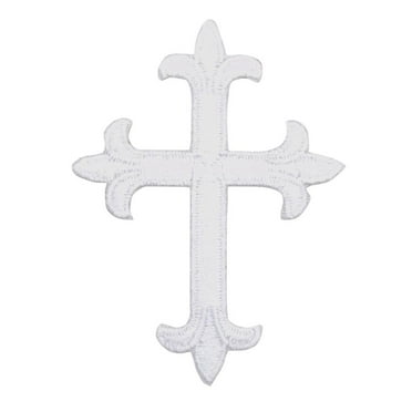White Religious Cross (2.5" Tall) Iron on Embroidered Applique Patch ...