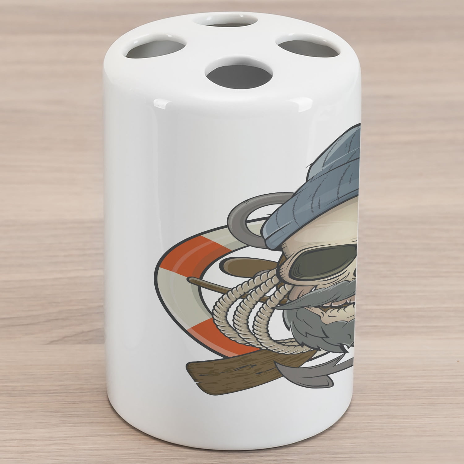 Skull Ceramic Toothbrush Holder, Illustration of Sailor Old Skull with ...