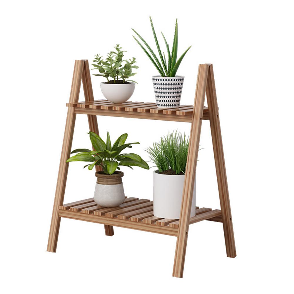 AIXING Wood Plant Stand 2 Tiers Foldable Wooden Plant Rack Indoor ...