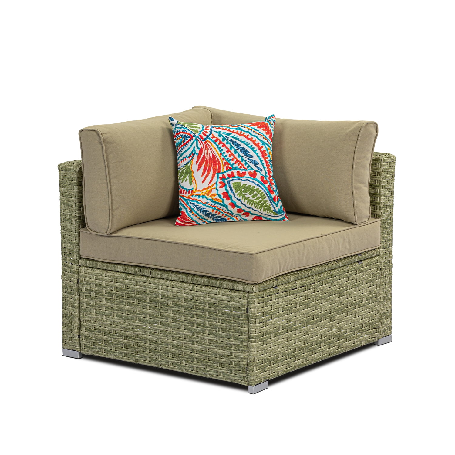 COSIEST Outdoor Furniture Green Wicker Right Corner Chair with Green ...