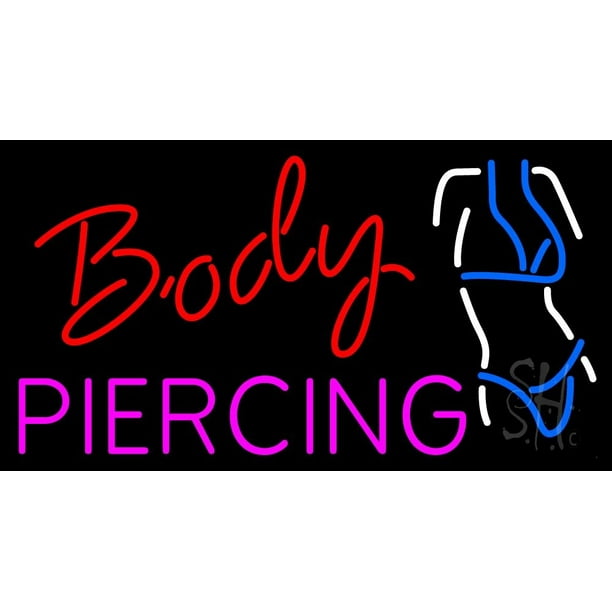 Body Piercing Logo LED Neon Sign 20" Tall x 37" Wide - inches Black ...