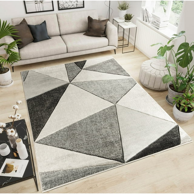 Modern Geometric Triangles Hand-Carved Soft Living Room Area Rug ...