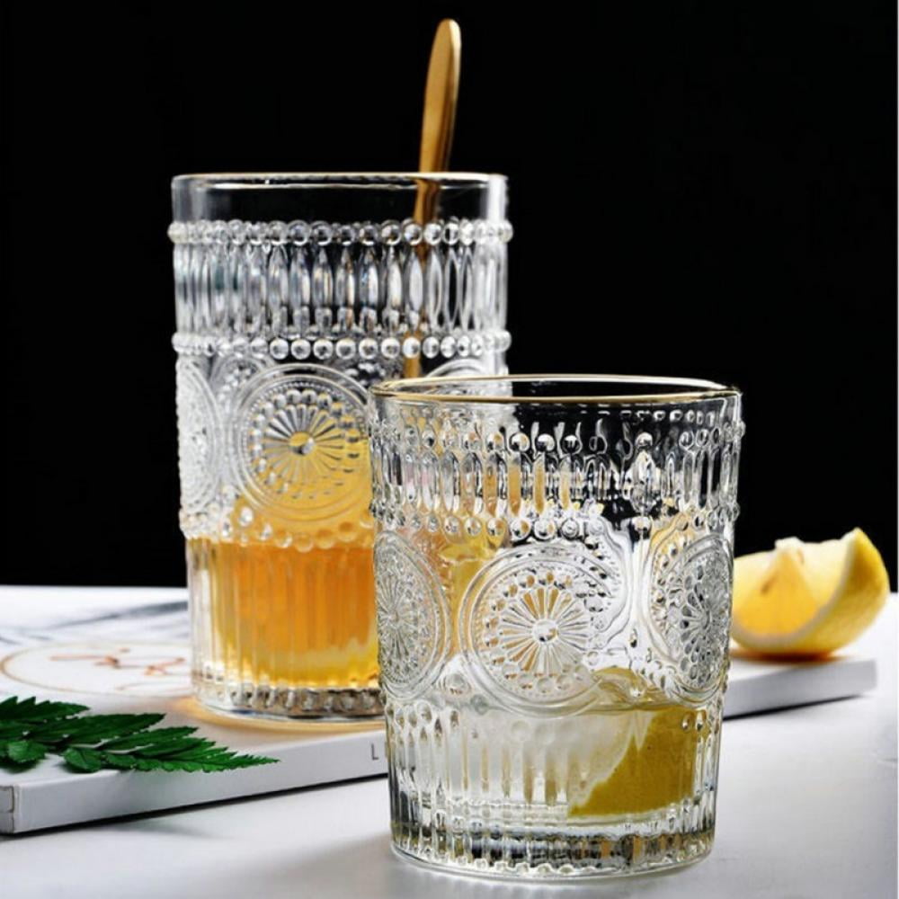 TINKER 11.5 oz Romantic Water Glasses,Elegant Gold Rimmed Glass Cups ...