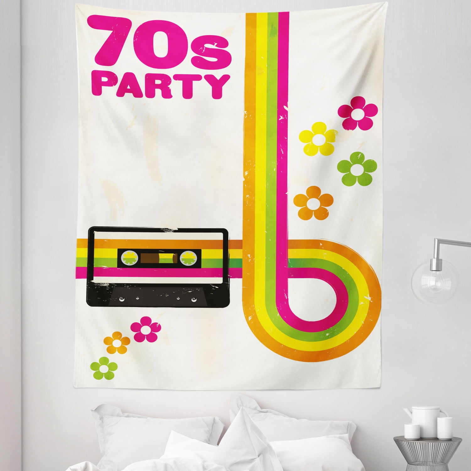 Colorful Tapestry, Party Flyer Inspired and Curved Stripes with Daisies ...
