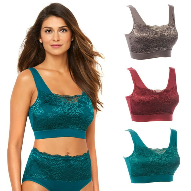 Rhonda Shear Lace Overlay Bra 3PK with Removable Pads-HAC481 - Walmart.com
