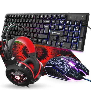 onn. 4-PC Gaming Starter Kit with LED Keyboard, Programmable Mouse ...