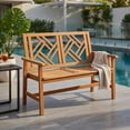 Hommoo Hardwood Outdoor Patio Bench for 2, Geometric Backrest Loveseat ...