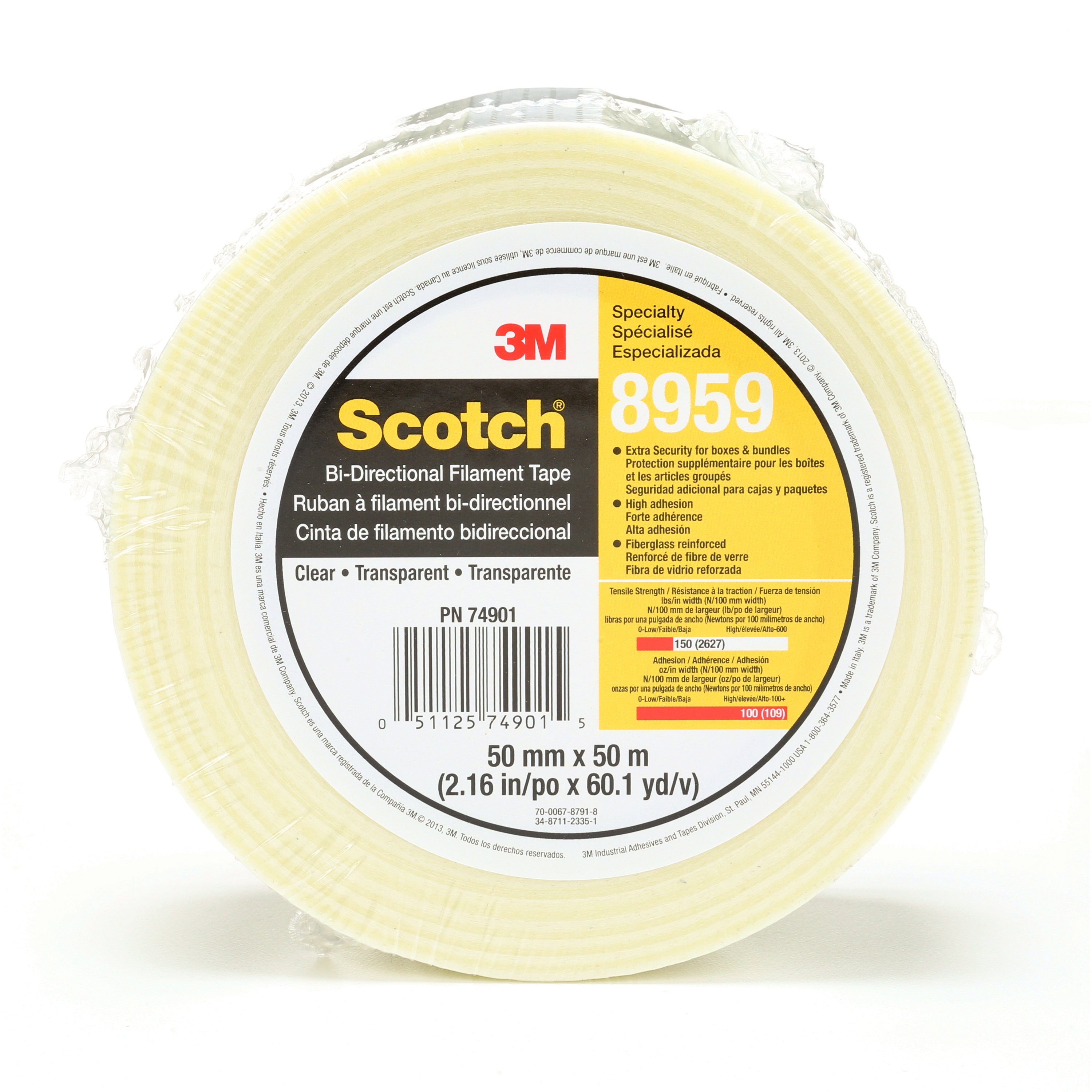 Scotch Bi-Directional Filament Tape 8959, Transparent, 50 mm x 50 m, 18 ...