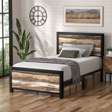 Dextrus LED Light Platform Bed Frame, Queen Size Bed Frame with 2-Tier ...