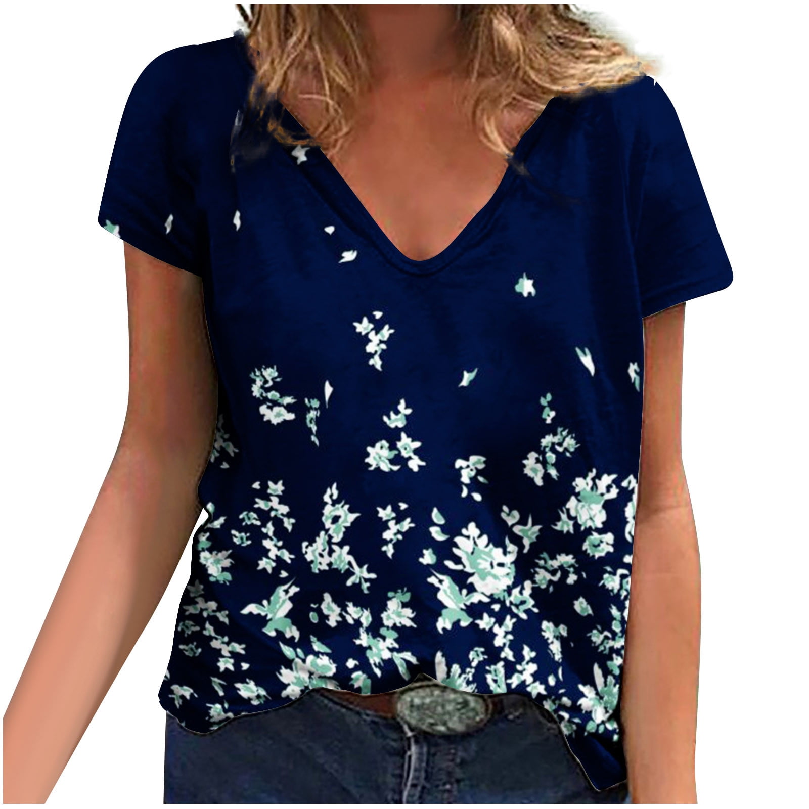 ZVAVZ Petite Tops for Women, Ladies Fashion Floral Print Tops Short ...