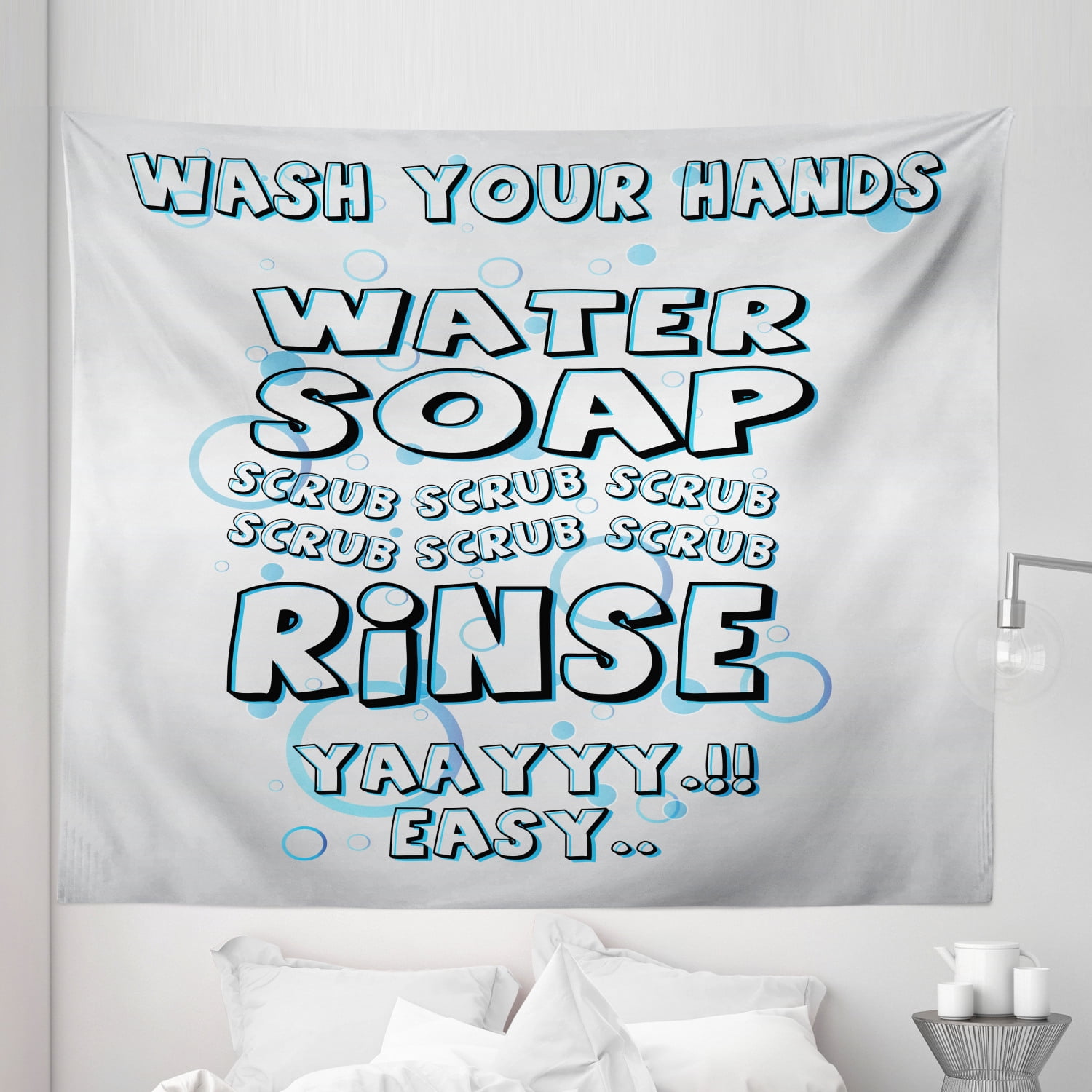 Bathroom Rules Tapestry, Wash Your Hands Water Soap Scrub Rinse Yay ...