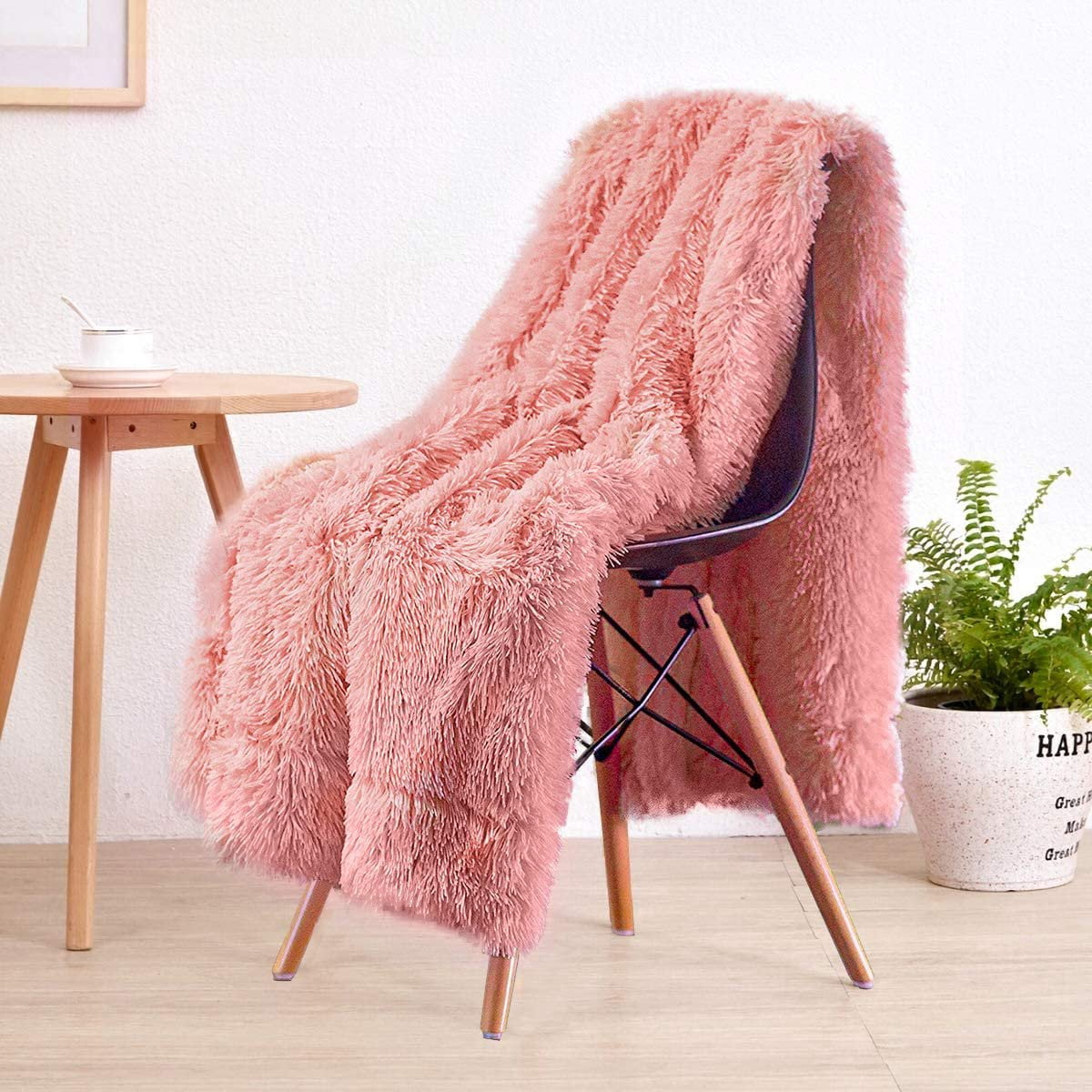 Homore Soft Fuzzy Faux Fur Throw Blanket, Decorative Shaggy Blanket for ...