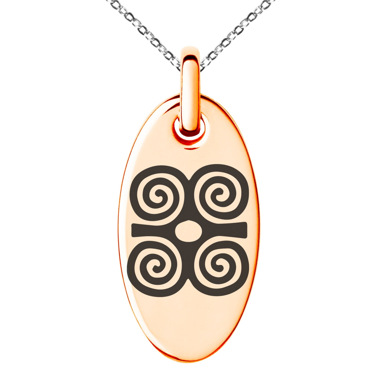 Stainless Steel Aztec Strength Rune Engraved Small Oval Charm Pendant ...