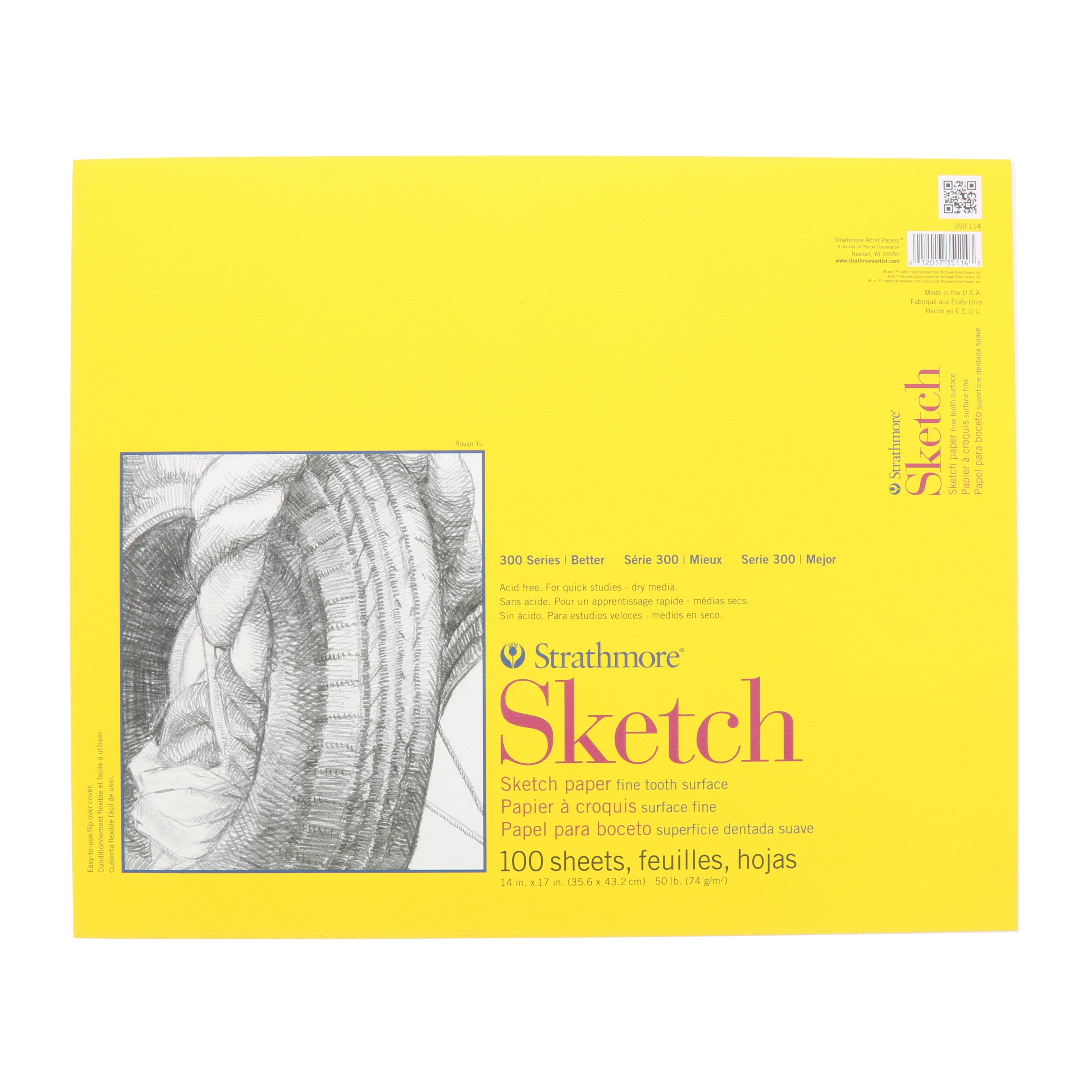 Strathmore Sketch Paper Pad, 300 Series, Tape-Bound, 14" x 17", 100 ...