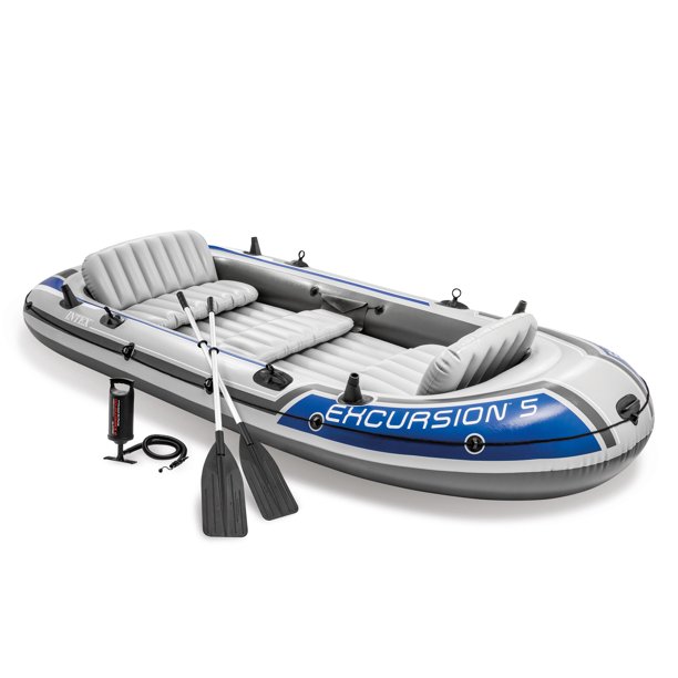 Intex Excursion 5, 5-Person Inflatable Boat Set with Aluminum Oars and ...