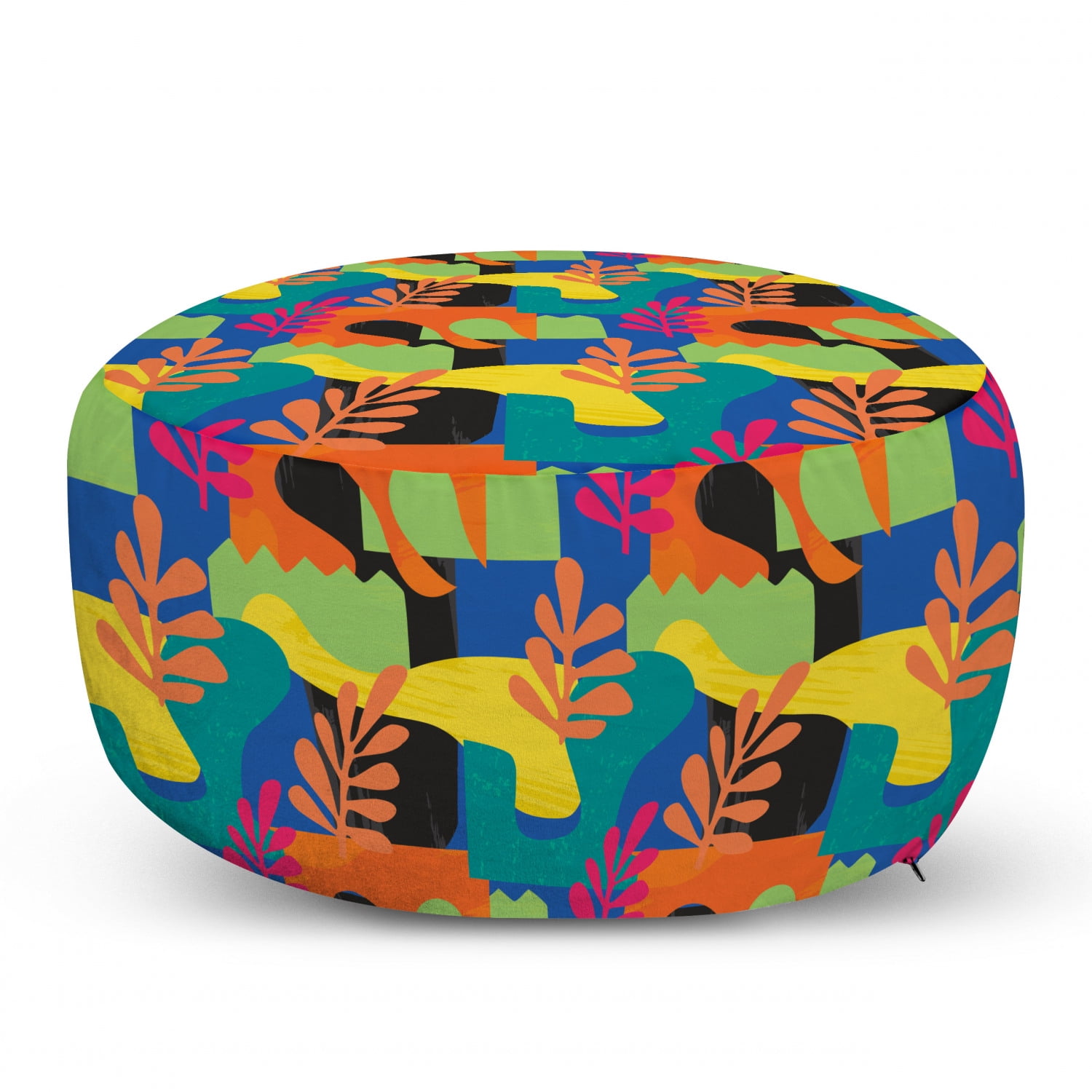 Colorful Pouf Cover with Zipper, Abstract Art Pattern with Hand Drawn ...