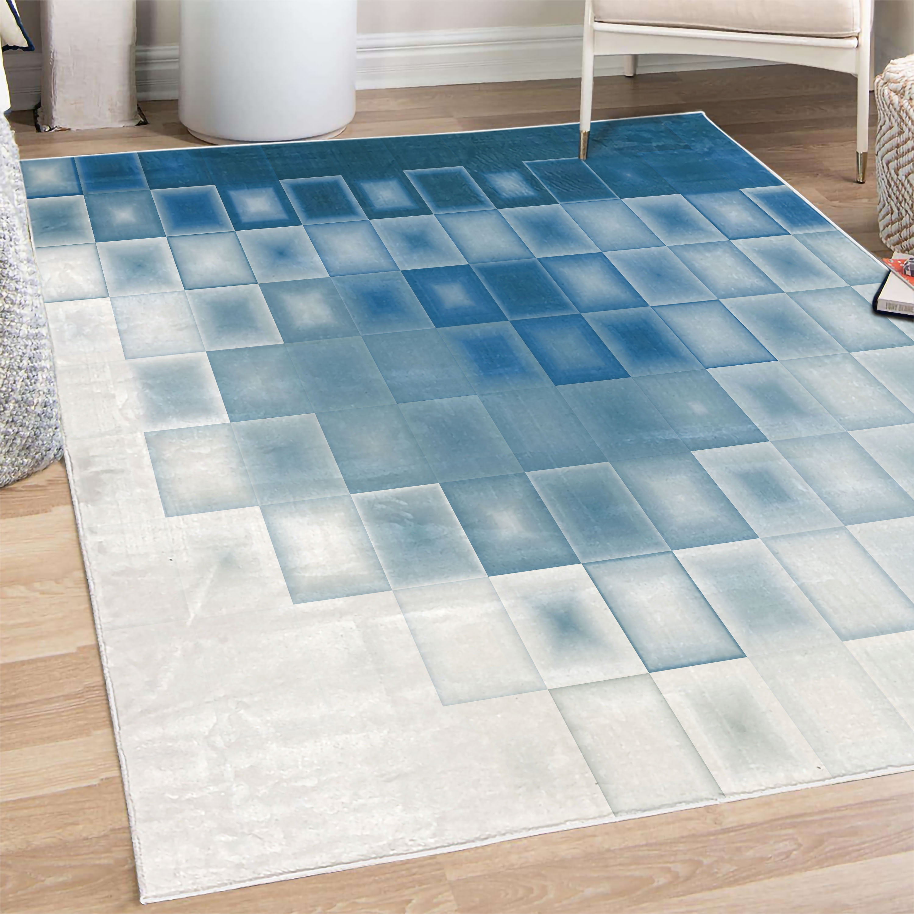 Abstract Decorative Rug, Mosaic Style Theme Fractal Square Shapes with ...