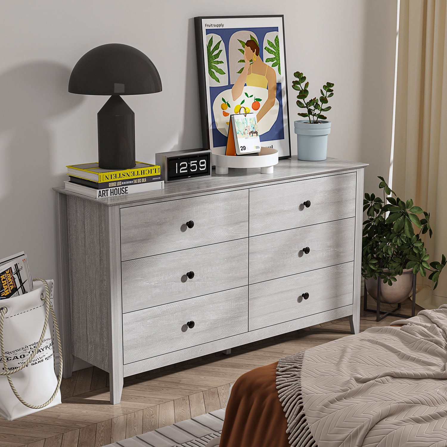 Hitow 6 Drawer Wooden Double Dresser, Gray - Walmart.com