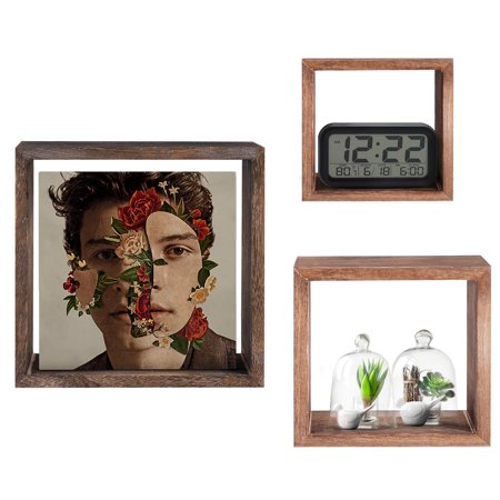 Wood Square Shadow Boxes (Set of 3) Wall Mounted Floating Display ...