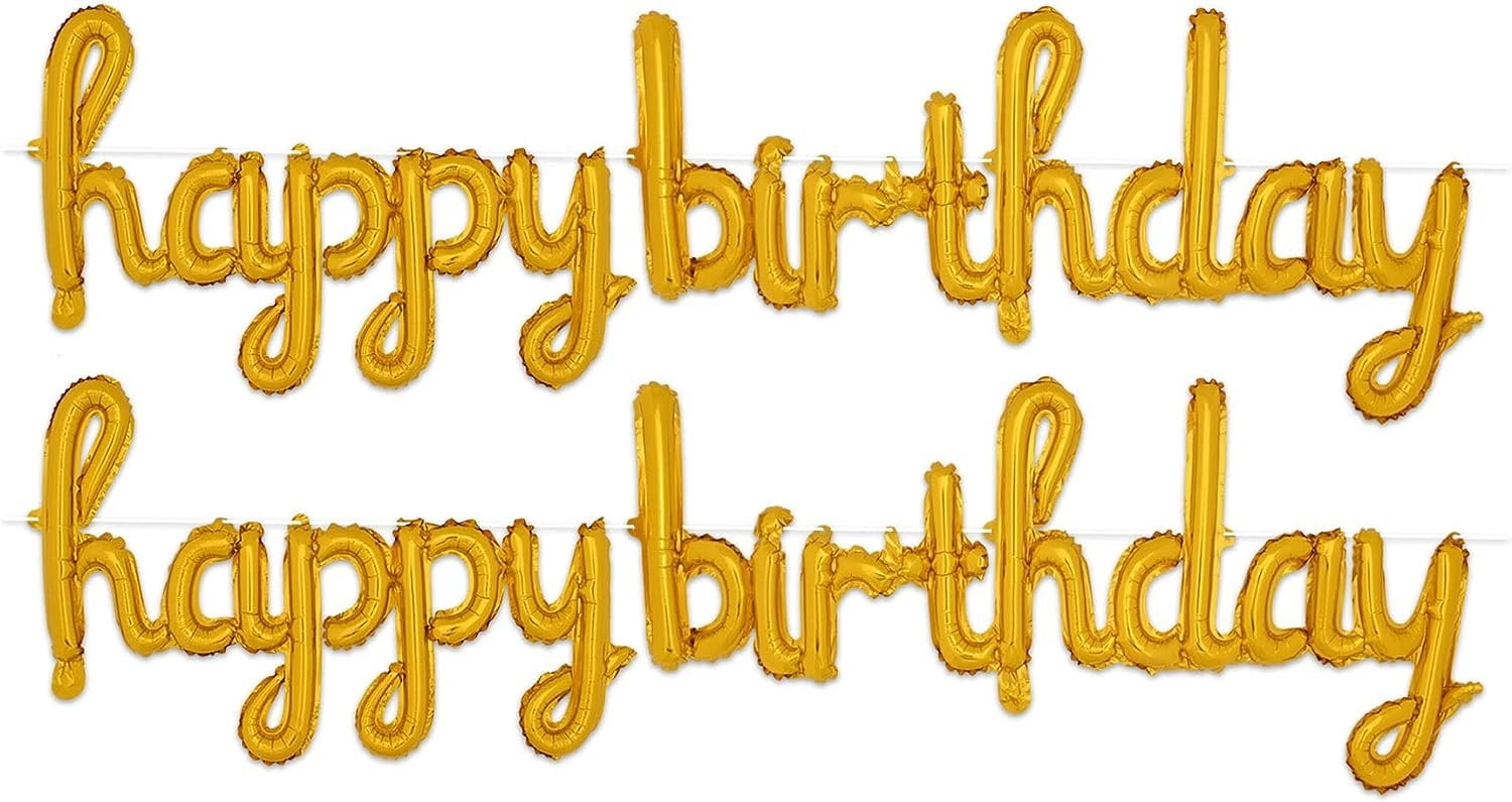 Beistle 2 Piece Mylar Cursive Script Gold Happy Birthday Balloon ...