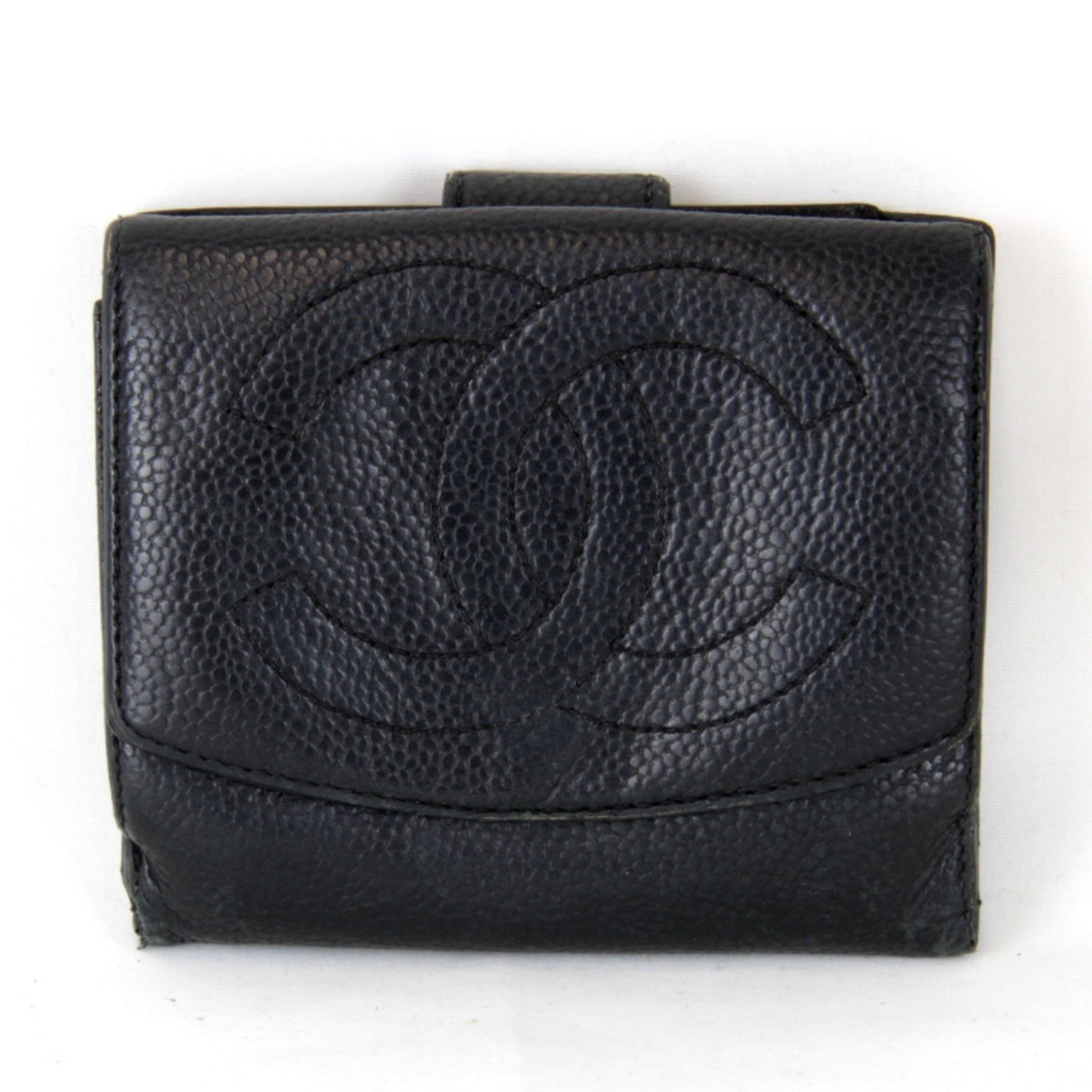 Pre-Owned CHANEL Coco Mark W Bi-fold Wallet Matte Caviar Skin Black ...