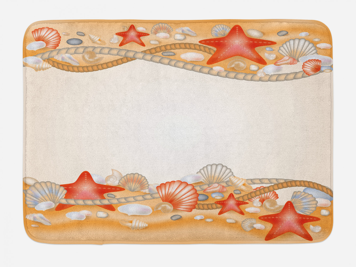 Beach Bath Mat, Sand Seashells Starfish and Ropes Marine Inspirations ...