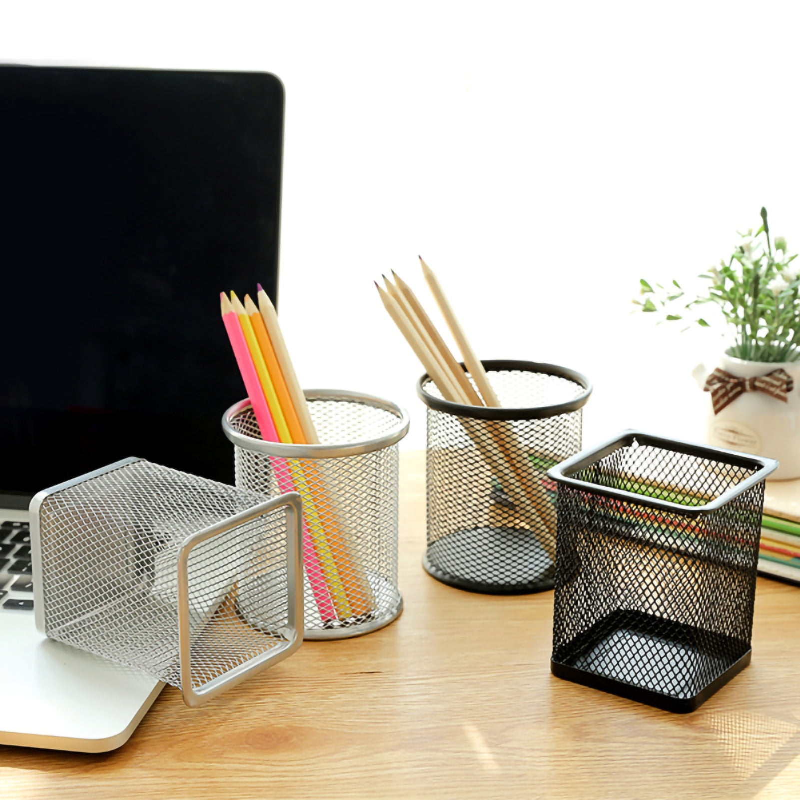 Metal Hollow Pen Pencil Holder Vase Pot Tidy Stationery Storage Desk ...