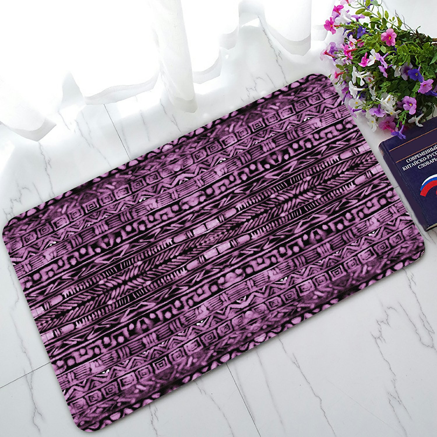 PHFZK Watercolor Doormat, Abstract Aztec Pattern Purple Doormat ...