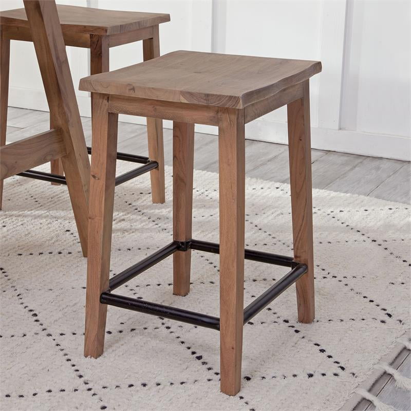 Bowery Hill Solid Acacia Wood Natural Finish Backless Counter Stool ...