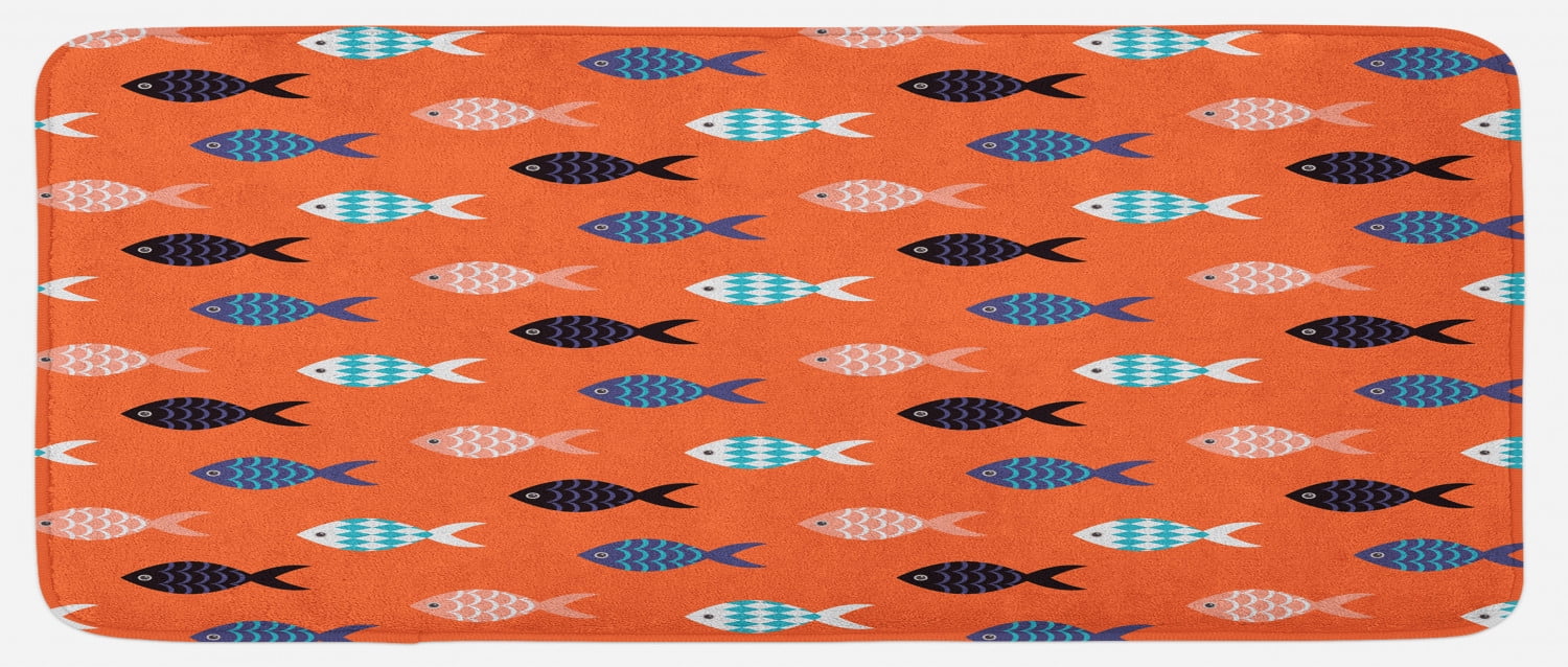 Peach Kitchen Mat, Fishes Motif Nautical Marine Sea Underwater Creature ...