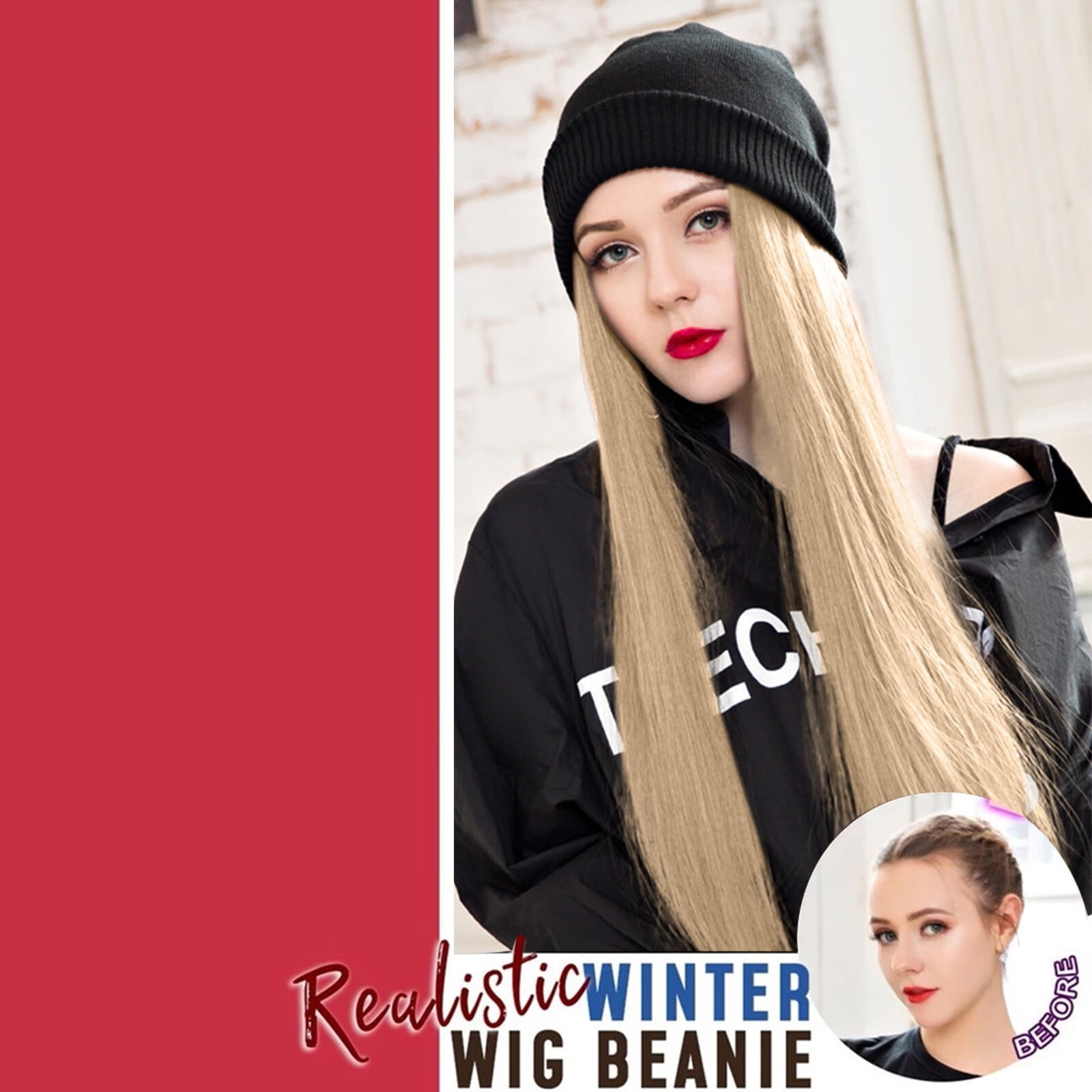 DOPI Long Straight Wig Hat Hooded Wig Winter Cap Caps Casual Women Wig ...