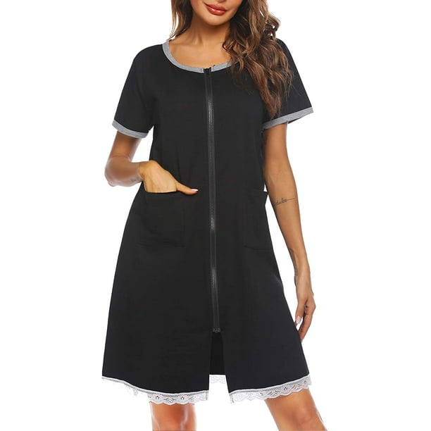 GCIVETCAT Women Zipper Front House Coat Short Sleeves Robe Zip up ...