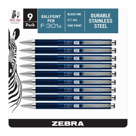 Zebra Pen F-301A Retractable Ballpoint Pen, Premium Blue Metal Barrel ...