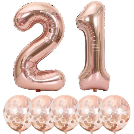 Number 21 and Rose Gold Confetti Balloons, 40 Inch Rose Gold Number 21 ...