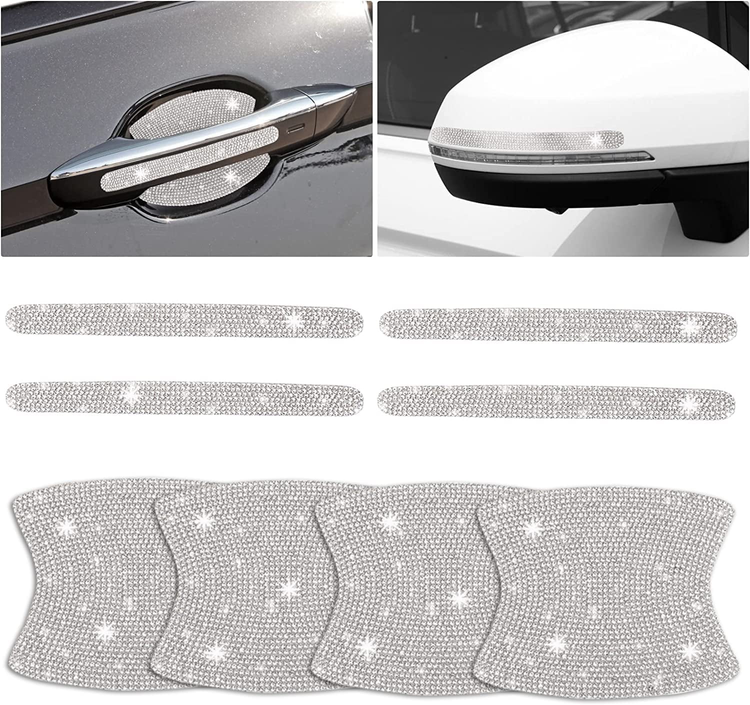 8pcs Bling Rhinestone Car Door Handle Protector, Universal Reflective ...