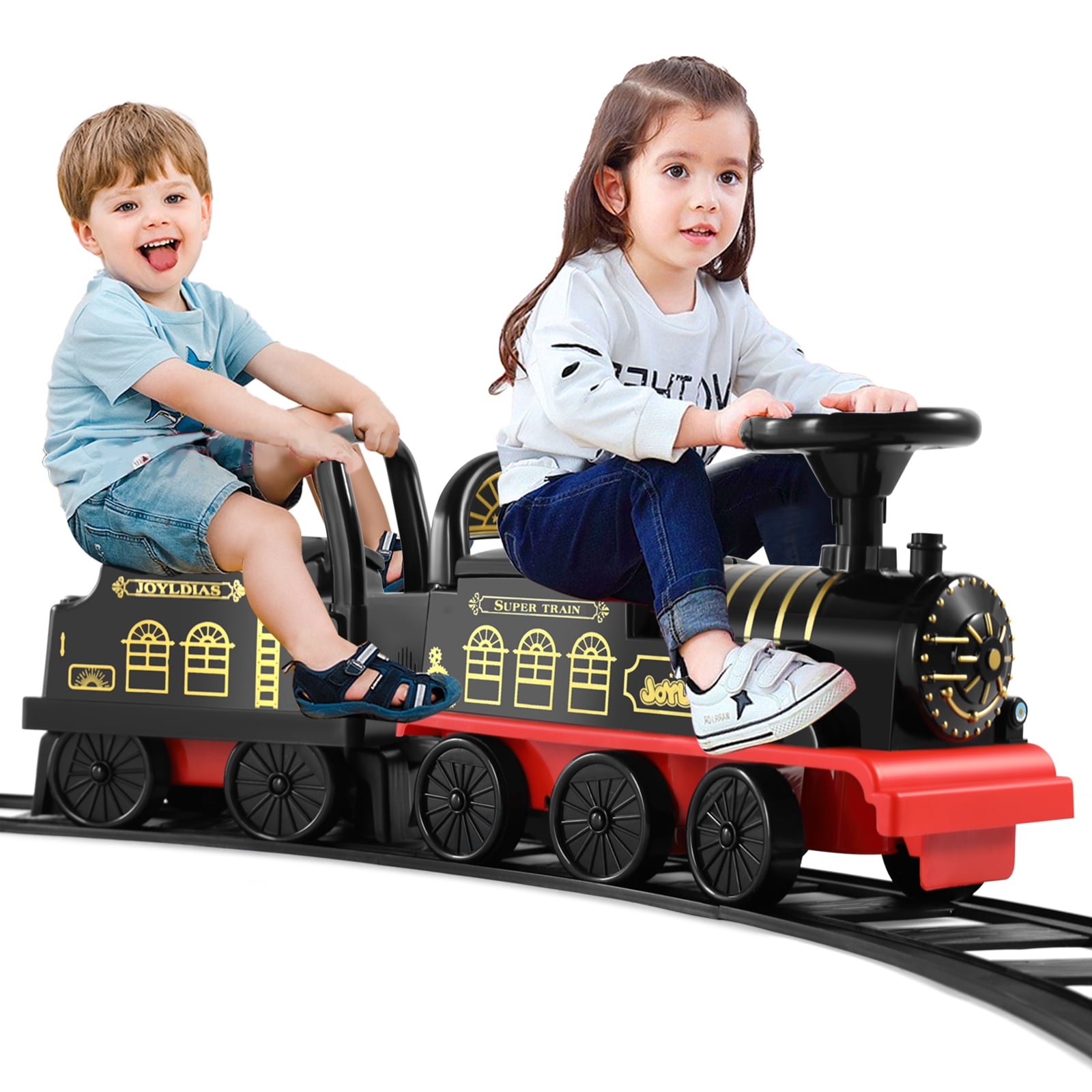 JOYLDIAS 6V Electric Ride on Train for Kids with Curved Tracks, Songs ...