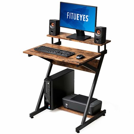 FITUEYES Computer Mobile Workstation Desk Table with Monitor Shelf ...