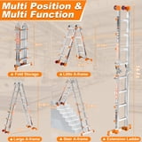14FT Ladder with wheels and stabilizer bar, 330 lbs large load capacity ...