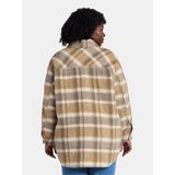 Terra & Sky Women's Plus Longline Brushed Plaid Shacket, Midweight ...