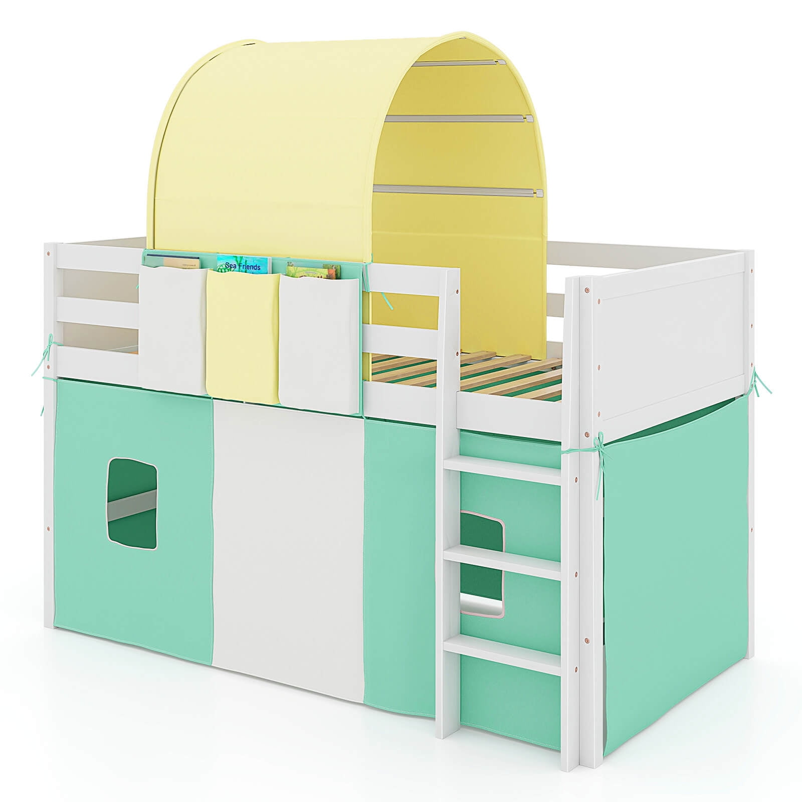 Click here for Costway Twin Loft Bed With Tower & Tent 3 Storage... prices
