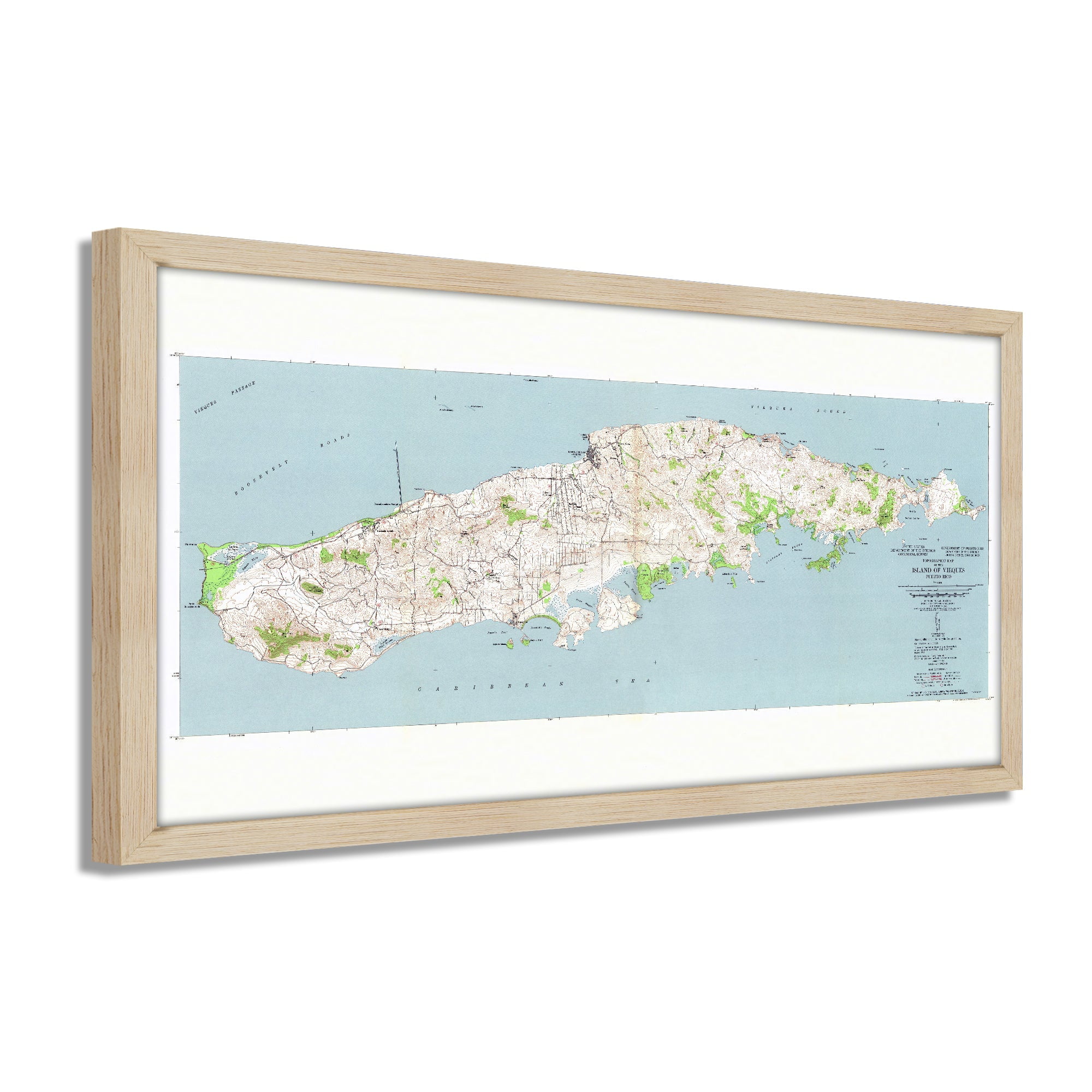 1951 Island of Vieques Map - Framed Vintage Mapa de Puerto Rico - Old ...