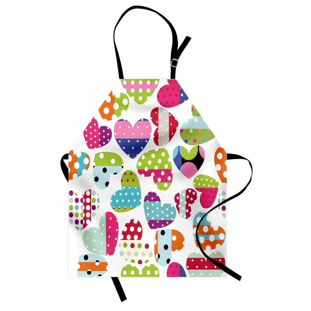 Colorful Apron Heart Shapes with Patches and Polka Dots Cute Cheerful ...