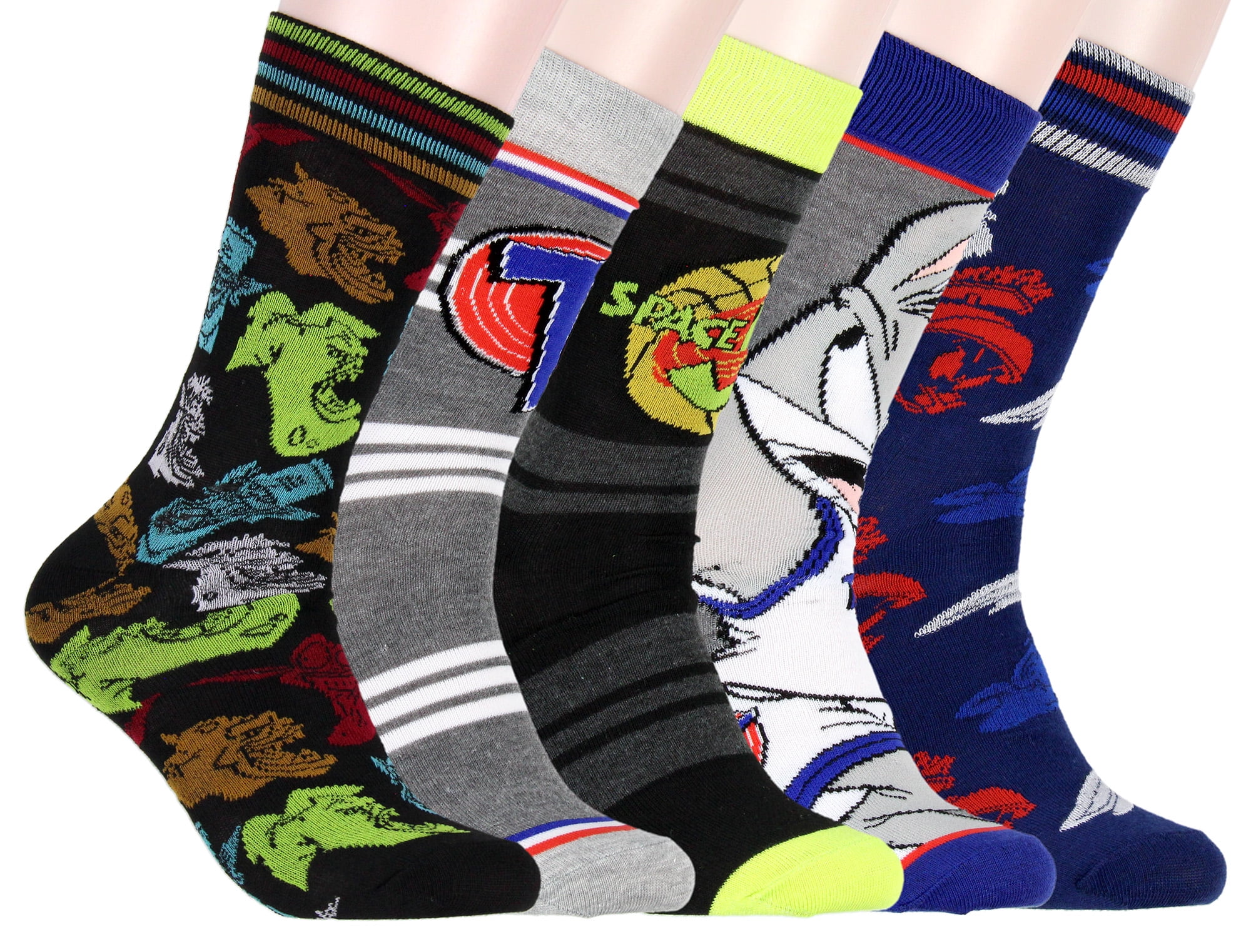 Space Jam Socks Original Film Logo Designs 5 Pack Adult Crew Socks ...
