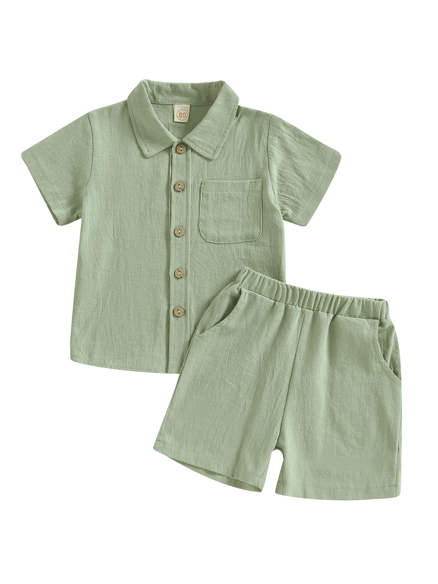 Toddler Boys Cotton Linen Shorts Outfits Button Up Short Sleeve Shirts ...