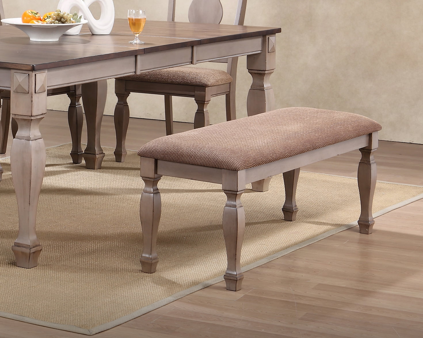 2 Tone Brown Wood Upholstered Dinette Dining Room Side Bench - Walmart.com