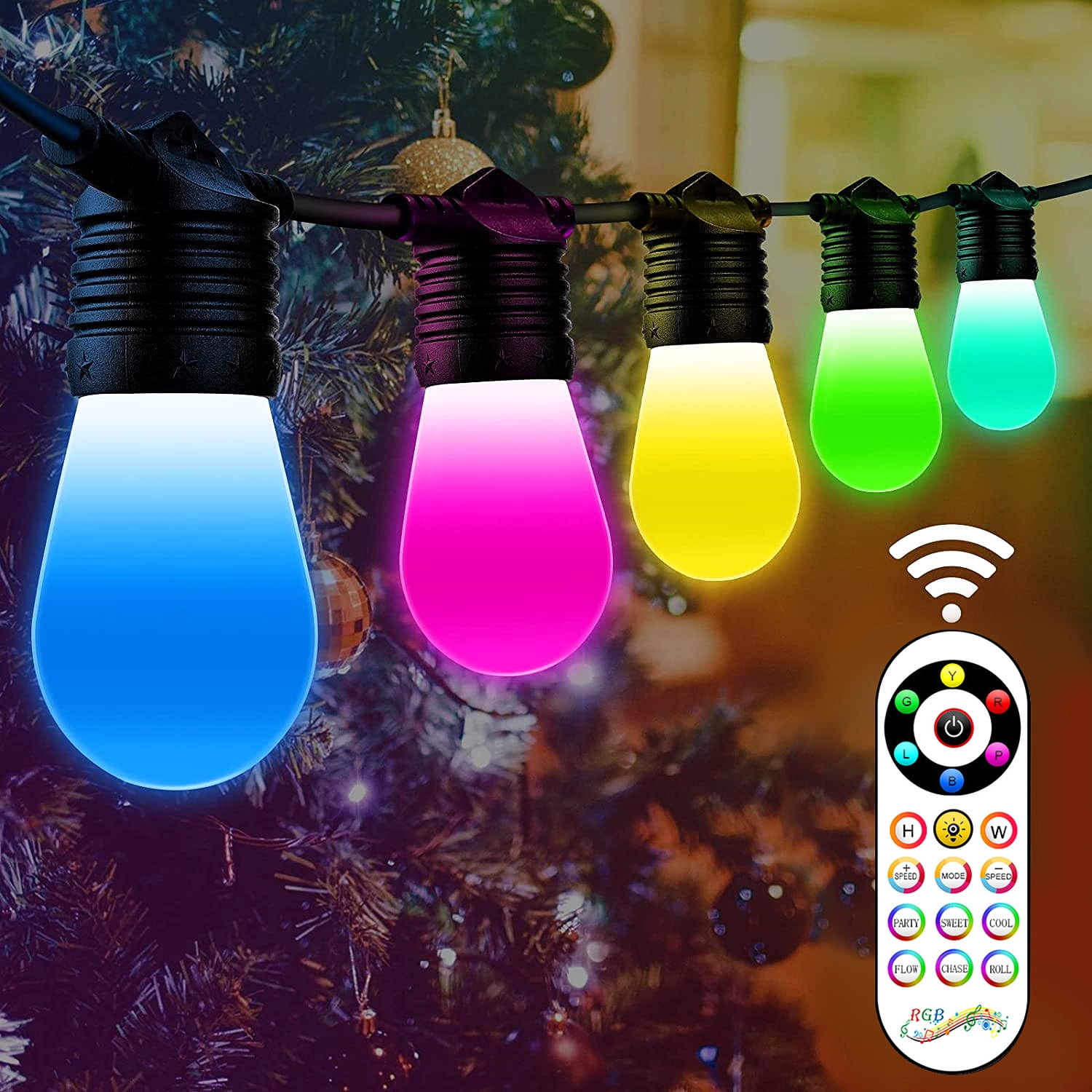 LED Outdoor String Lights Hanging Outdoor Lights String with Remote for ...